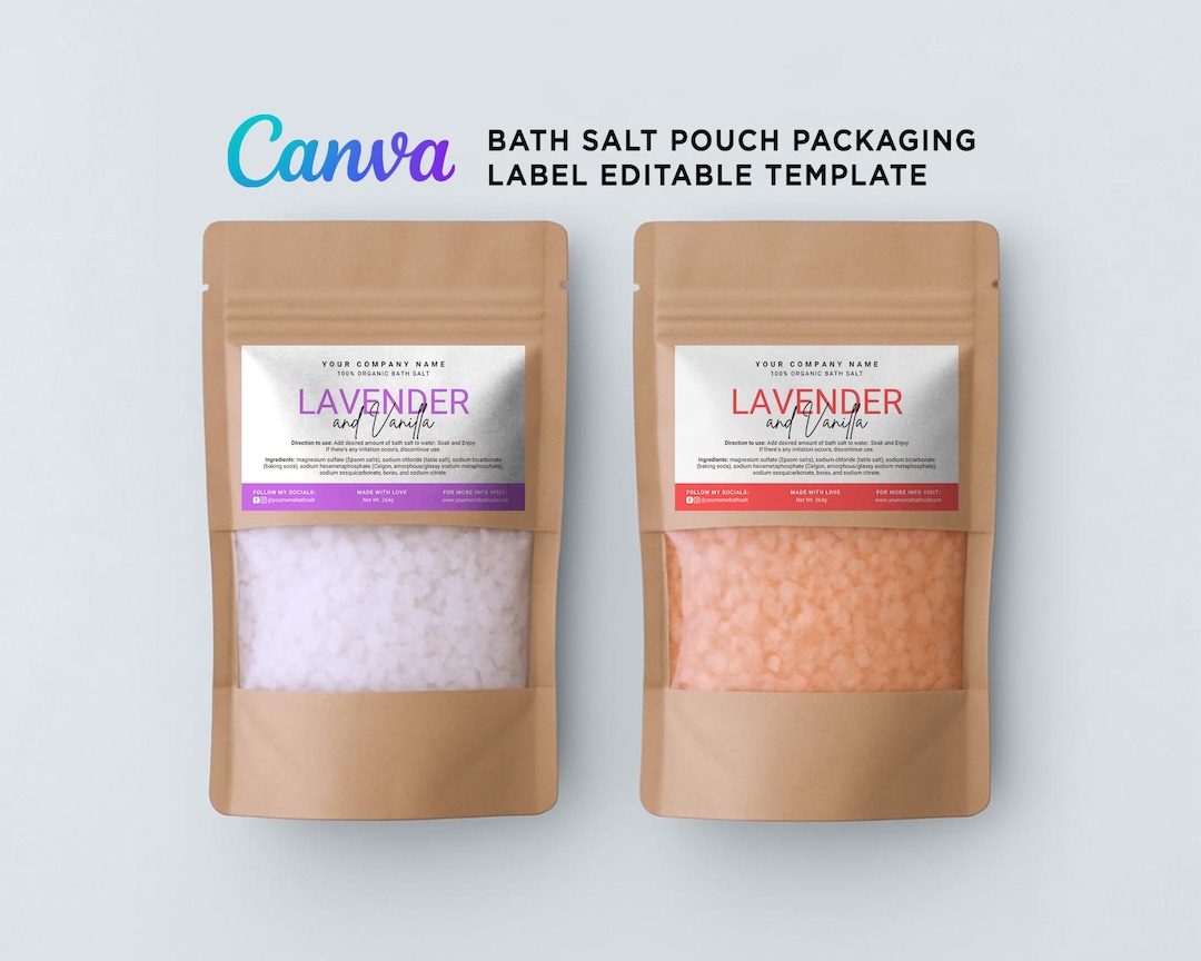 Printable Bath Salts Label, Stand up Pouch Packaging, Sugar Scrub ...