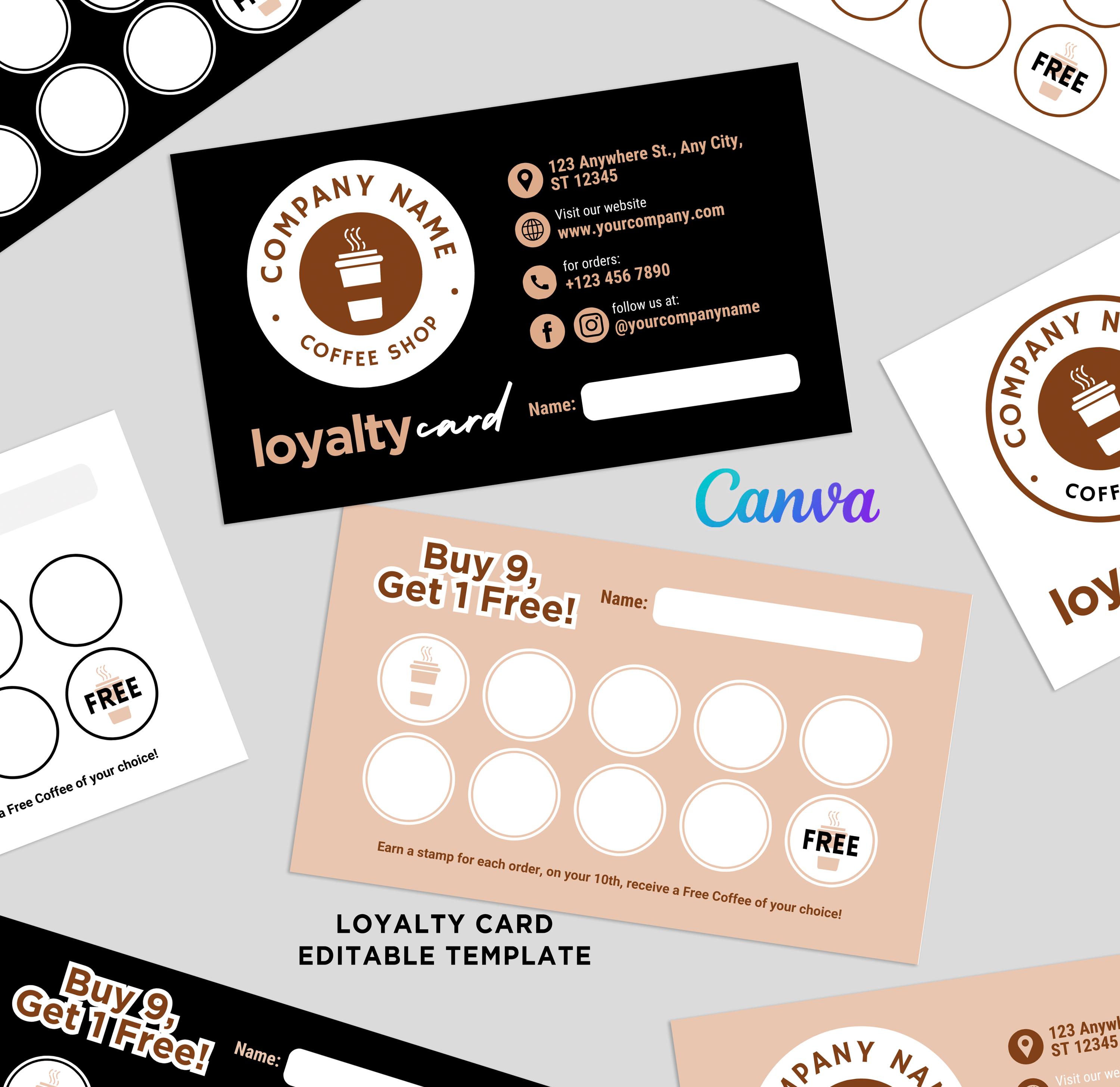 Coffee Shop Loyalty Card Editable Canva Template, Customizable Cafe ...