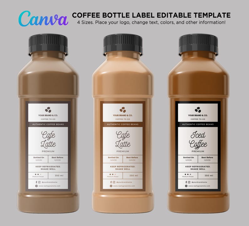 Premium Coffee Bottle Labels, Iced Coffee Labels, Cafe Latte Drink ...