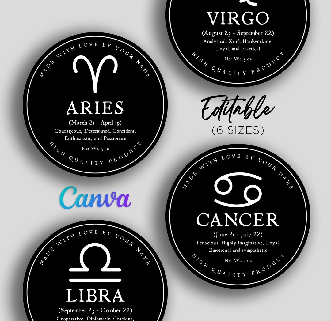 Zodiac Sign Round Label, Astrology Zodiac Sign Sticker Label, Zodiac ...