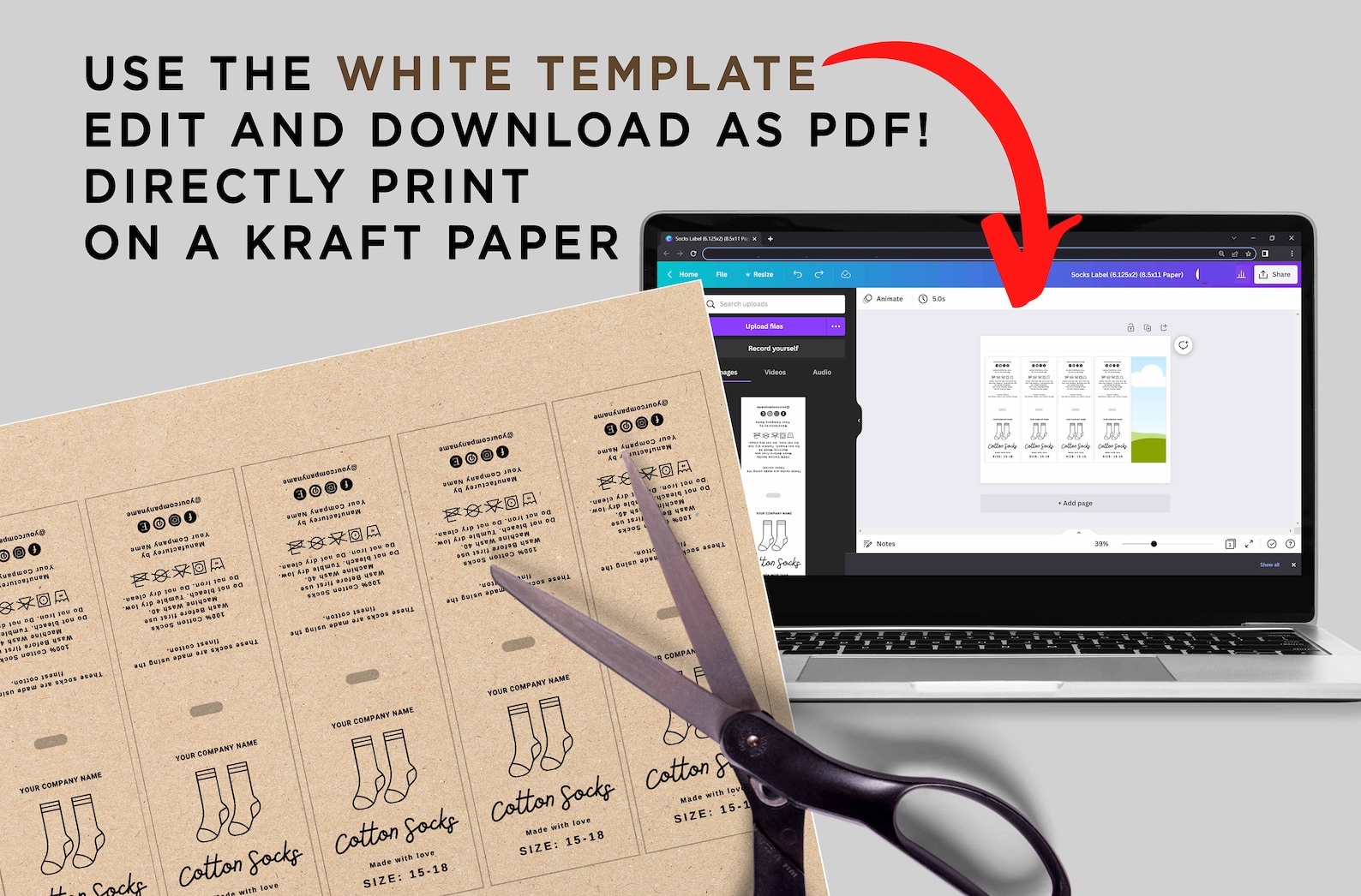 Printable Sock Wrap Labels, Cotton Socks Label Designs, Handmade Socks ...