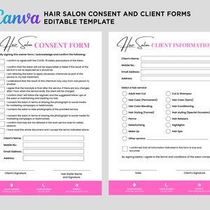 Printable Hair Salon Consent Form, Hair Salon Service Form, Hair Salon ...