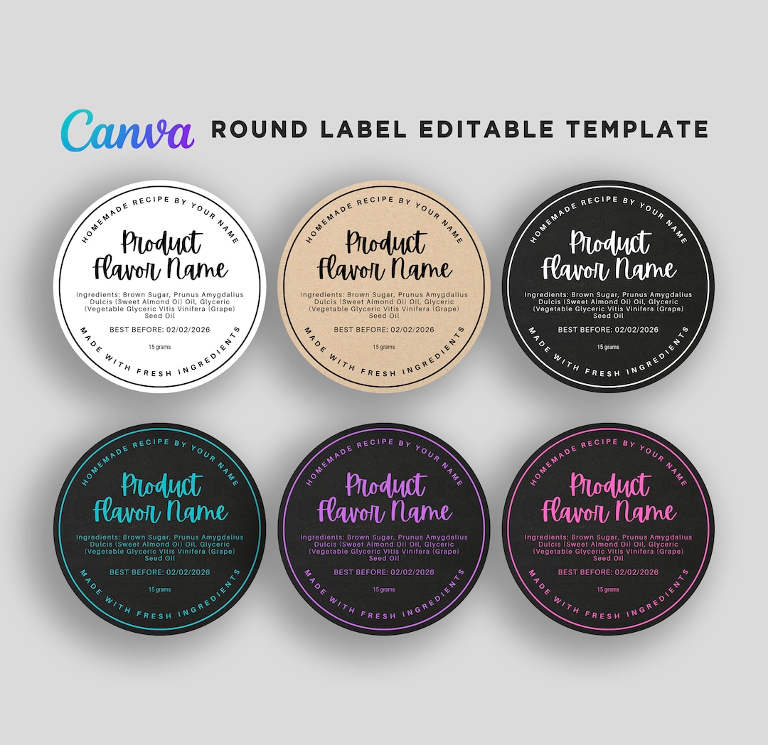 Editable Round Label for Canning Jar, Round Labels for Jams, Round ...