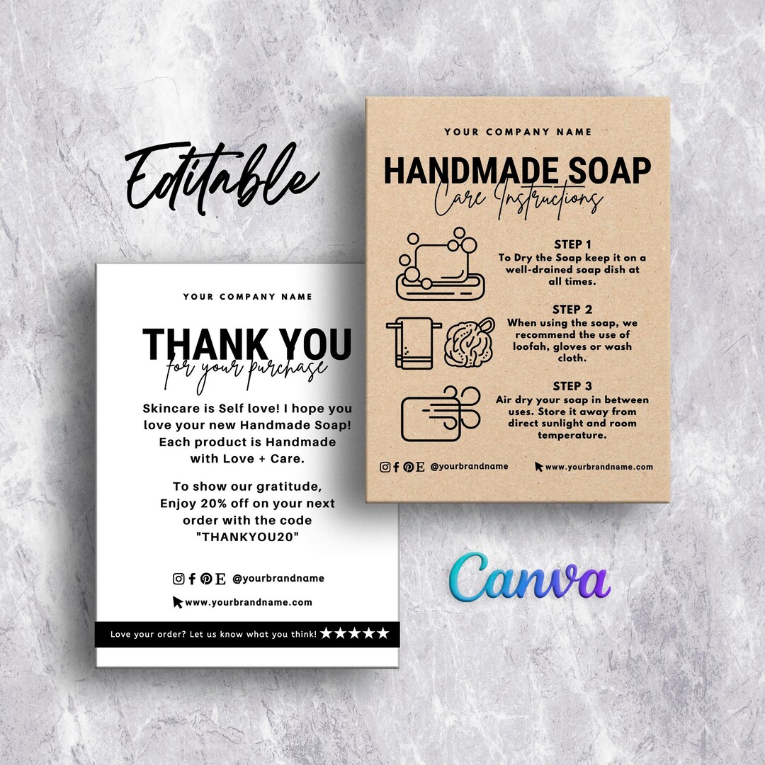 Handmade Soap Care Card, Handmade Soap Care Instructions, How to Use ...