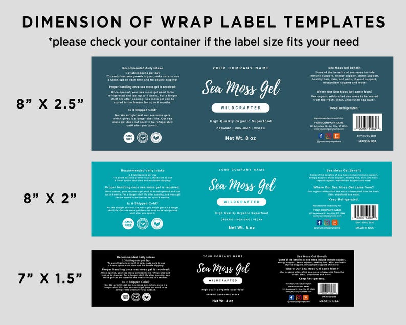 Printable Sea Moss Labels, Seamoss Label Template, Sea Moss Gel Labels ...