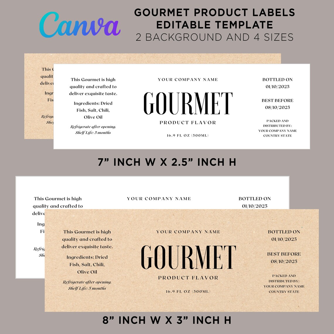 Printable Gourmet Labels, Gourmet Product Label, Jar Wrap Labels, Mason ...