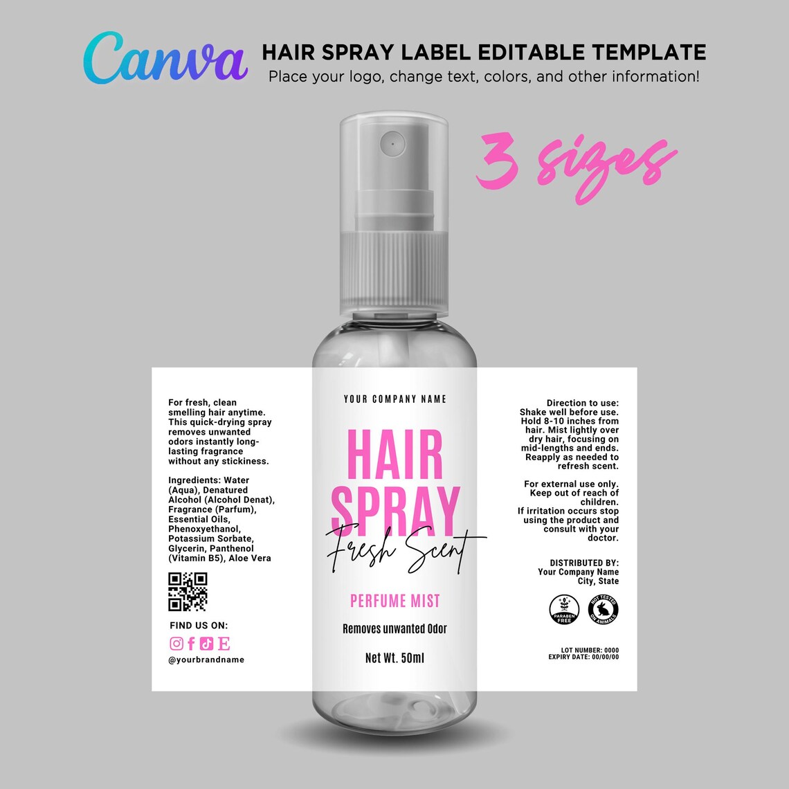 Hair Spray Label Template Canva, Hair Perfume Mist Label Design ...