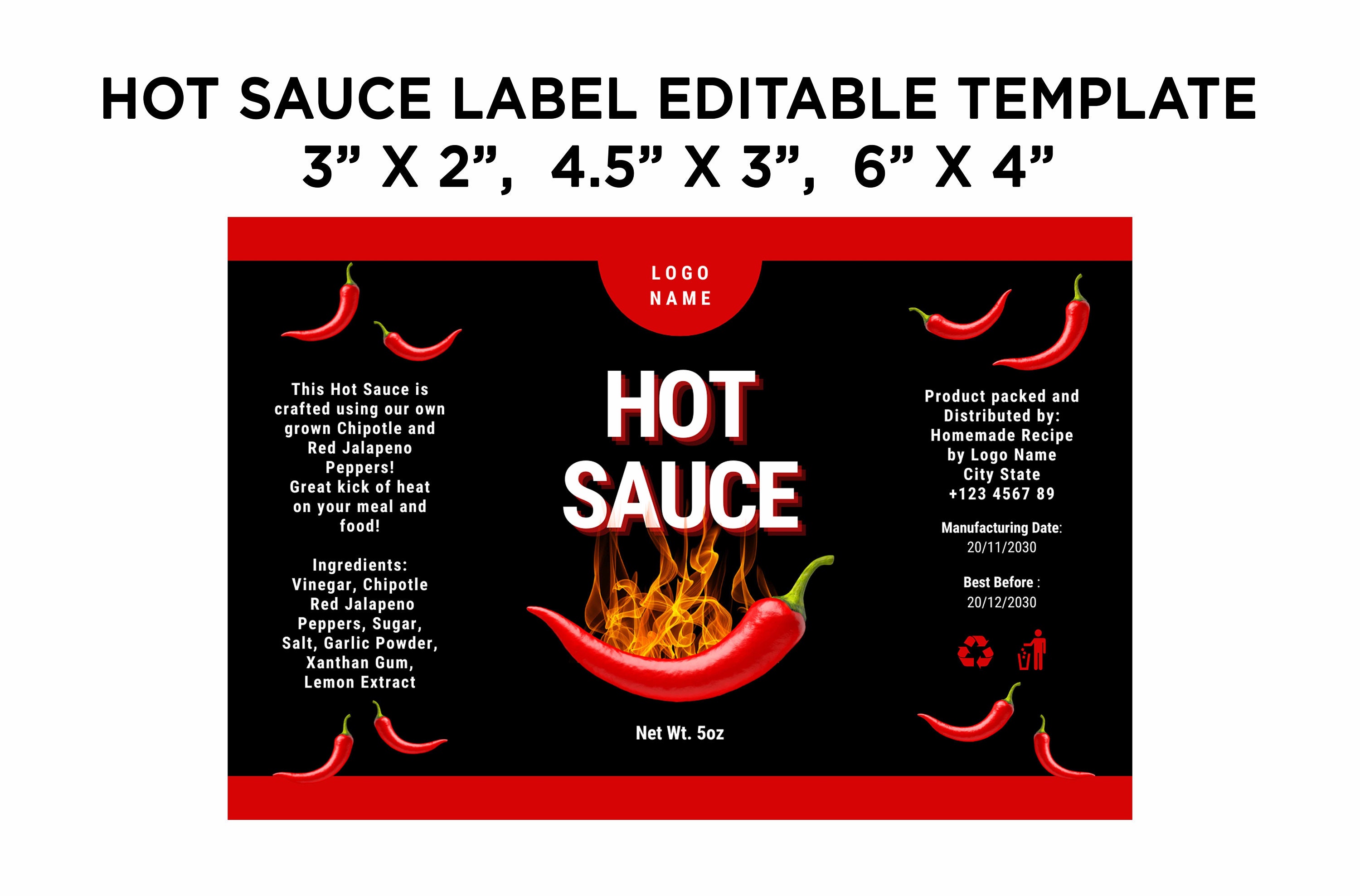 Printable Hot Sauce Label, Hot Sauce Bottle Design, Hot Sauce 5oz ...