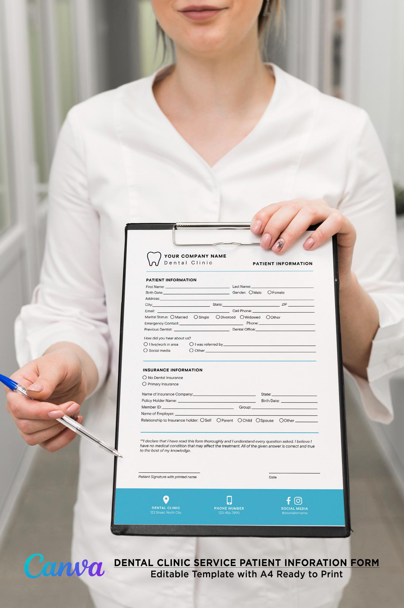 Printable Dental Clinic Patient Information, Dental Office Forms, New ...