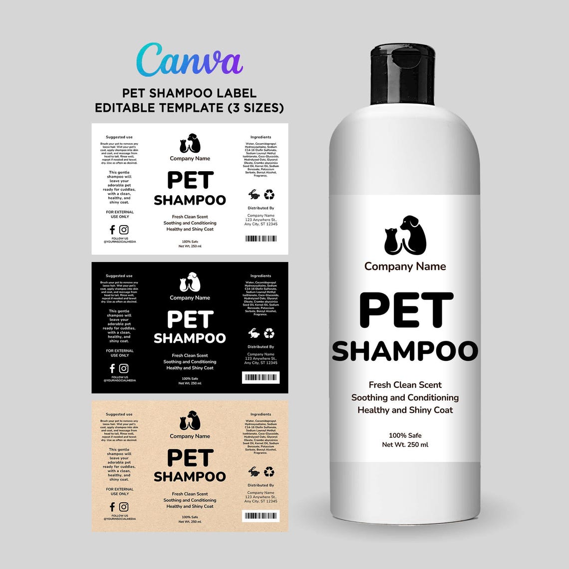 Editable Pet Shampoo Label Template: DIY Dog & Cat Grooming (canva ...