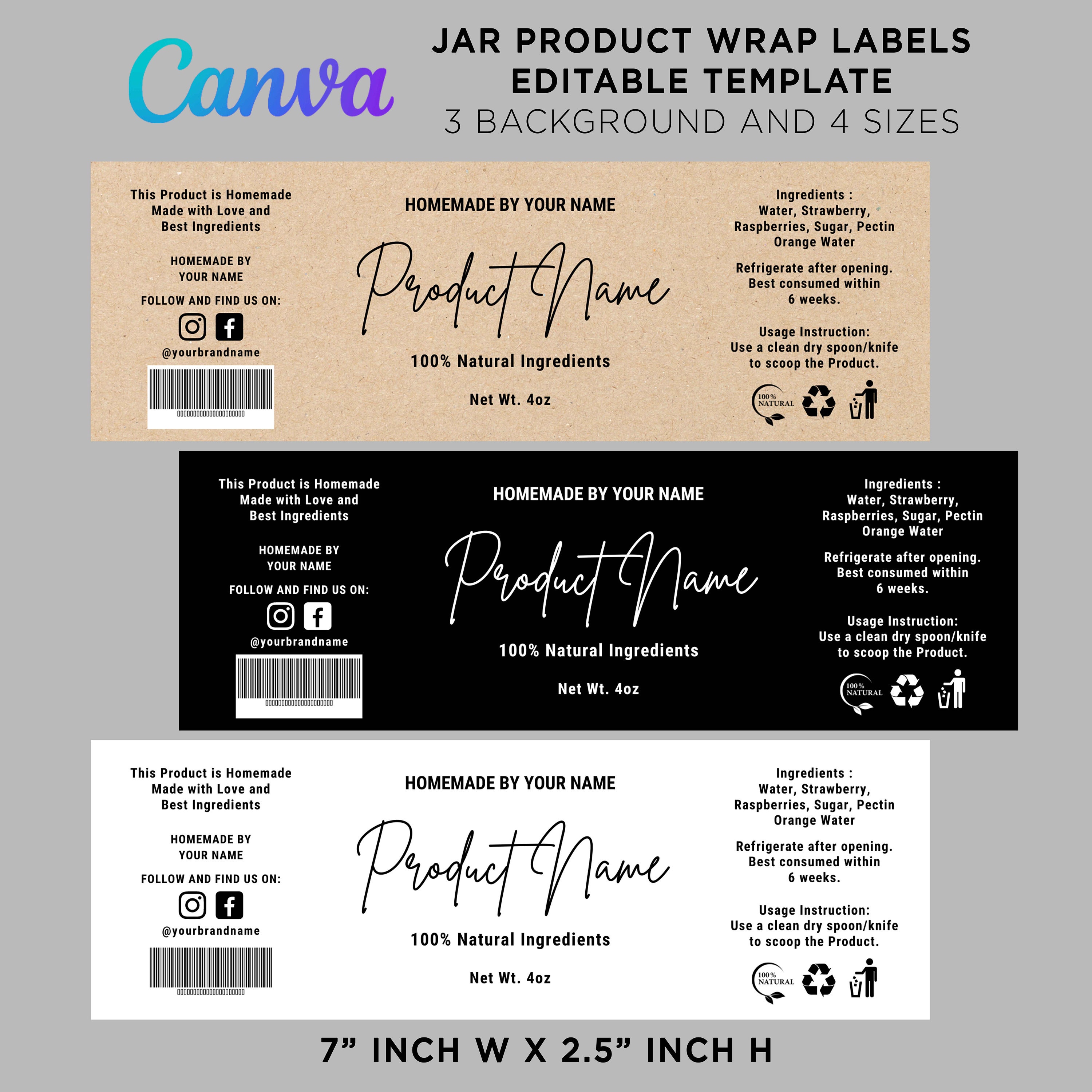 Printable Jar Wrap Around Labels, Mason Jar Labels, Container Jar ...