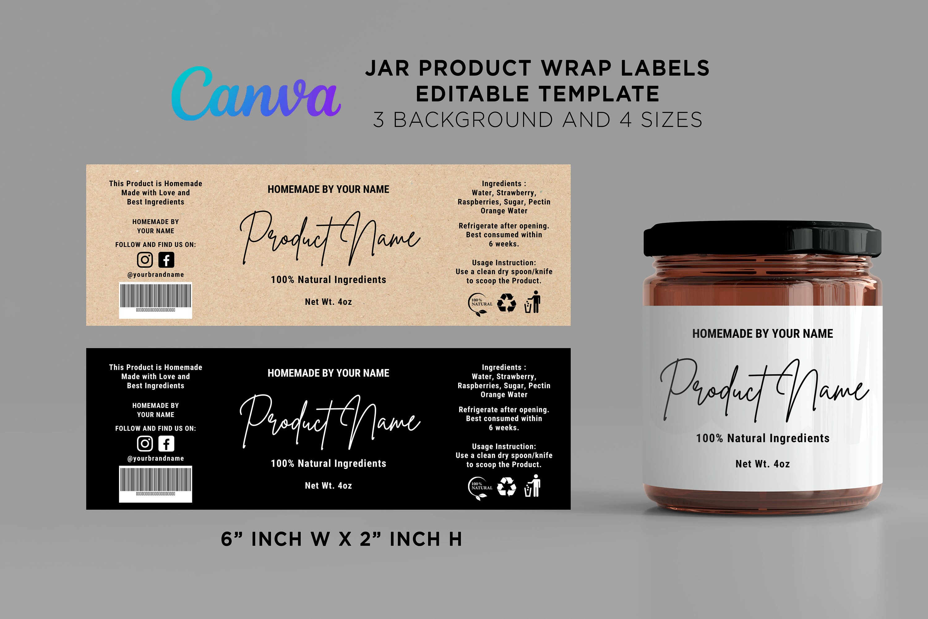 Printable Jar Wrap Around Labels, Mason Jar Labels, Container Jar ...