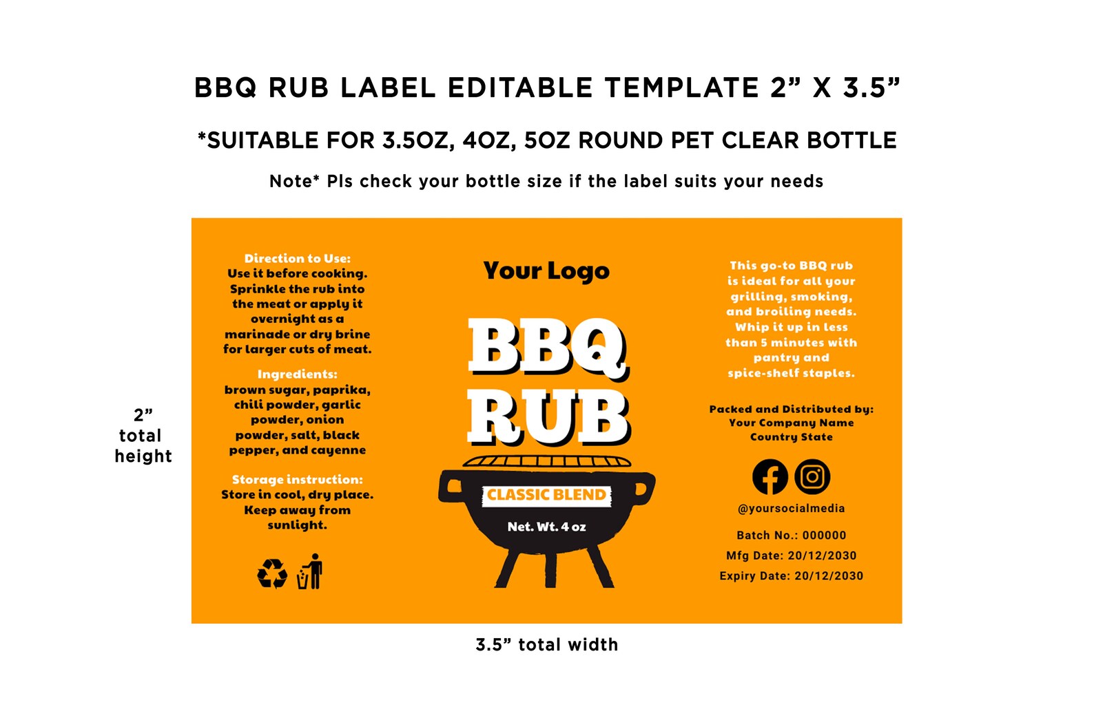 BBQ Rub Label, BBQ Spice Labels, BBQ Labels, Barbeque Rub, Spice Labels ...