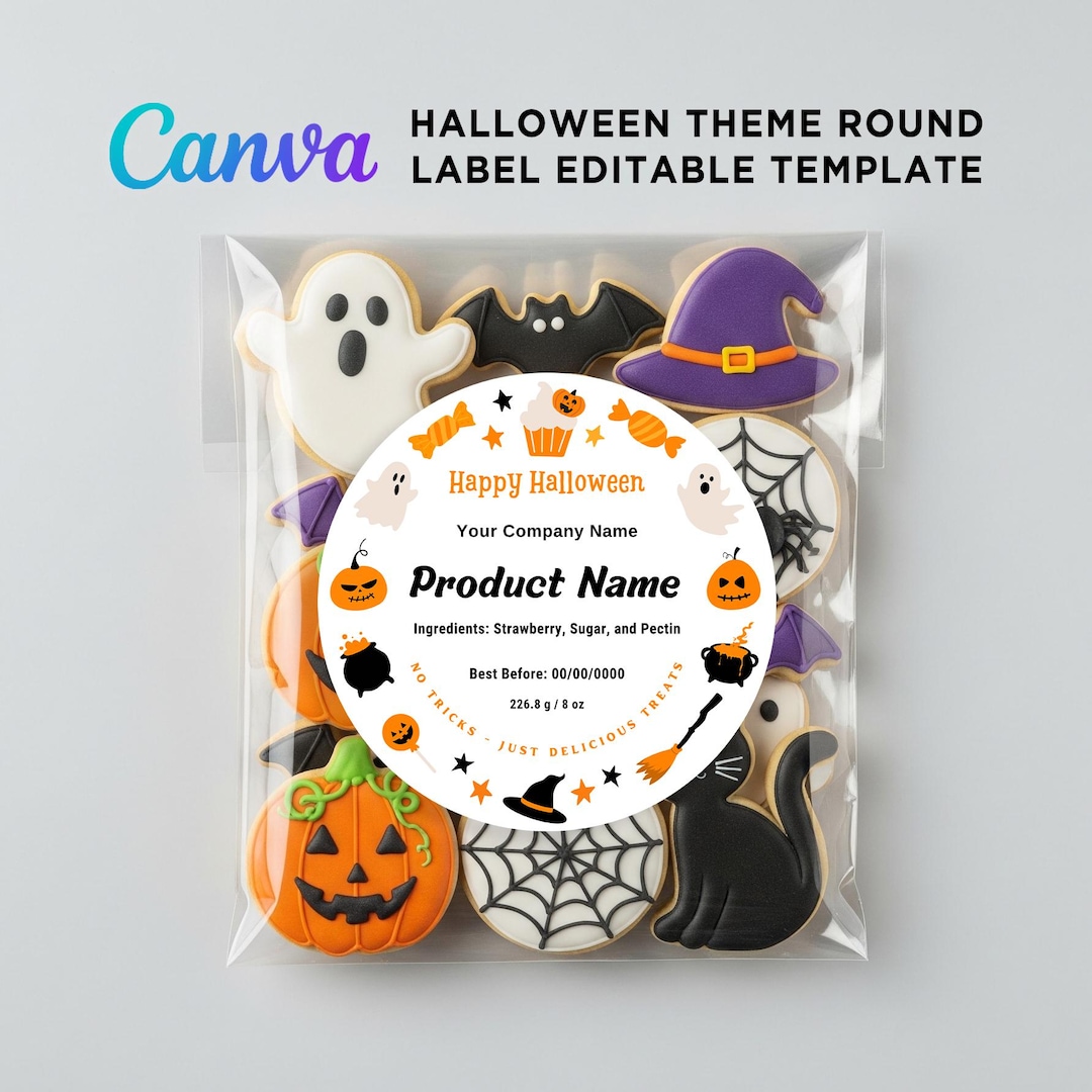Halloween Round Label Template, Spooky Treats Tags, Tick or Treat ...