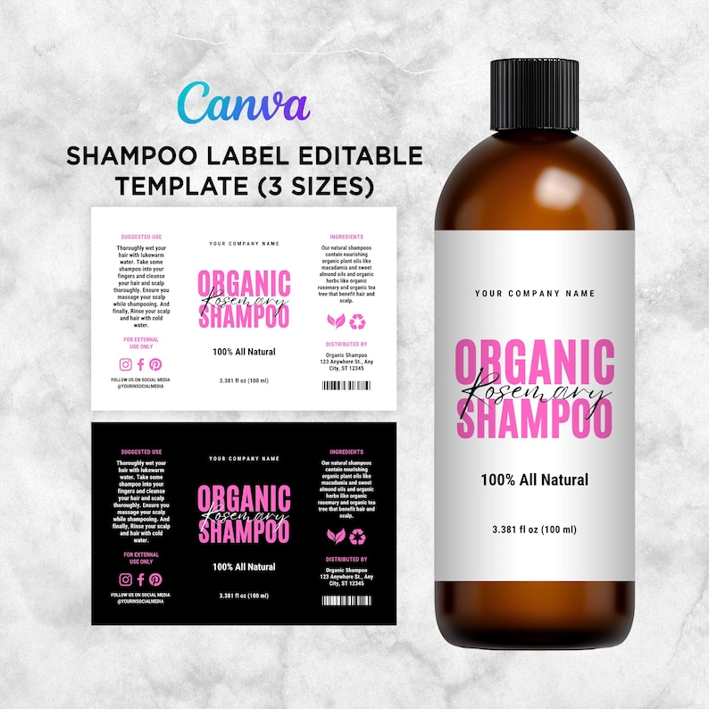 Organic Shampoo Label Template Canva, Editable Hair Care & Cosmetic ...