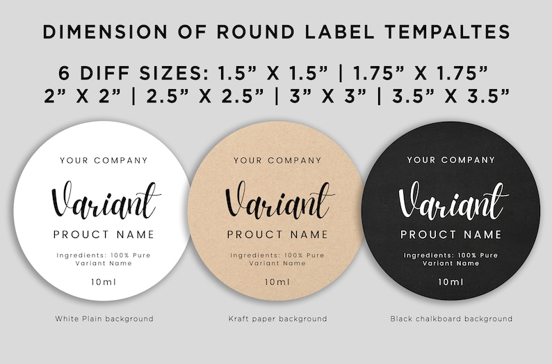 Printable Variant Product Round Label, Circle Label Sticker for Canning ...