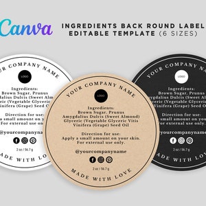 Printable Ingredients Product Label, Ingredients Back Circle Label ...