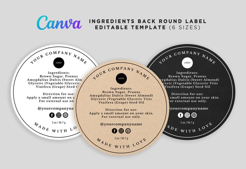 Printable Ingredients Product Label, Ingredients Back Circle Label ...