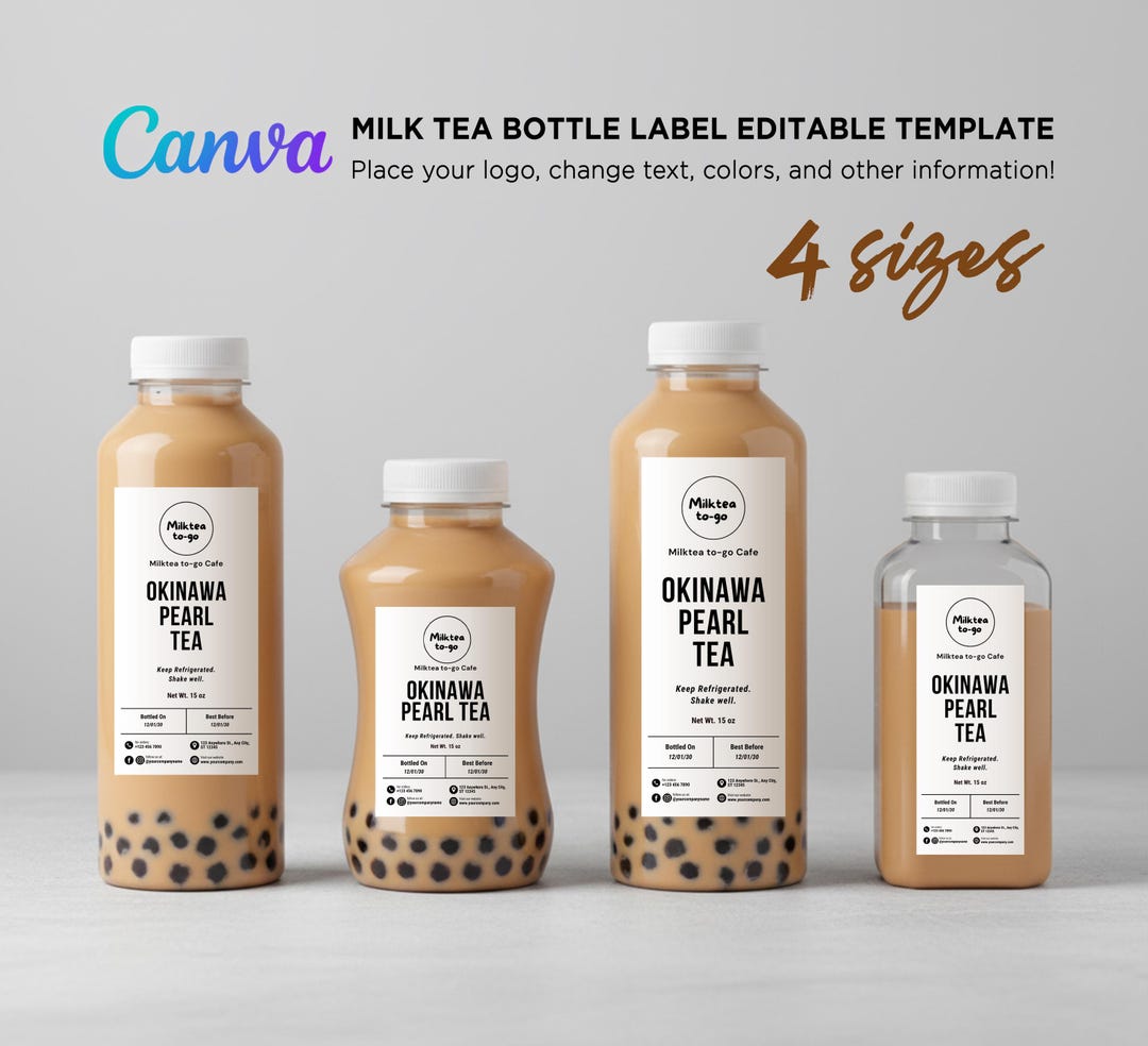 Milk Tea Bottle Labels, Boba Labels, Cold Press Labels, Drink Labels ...