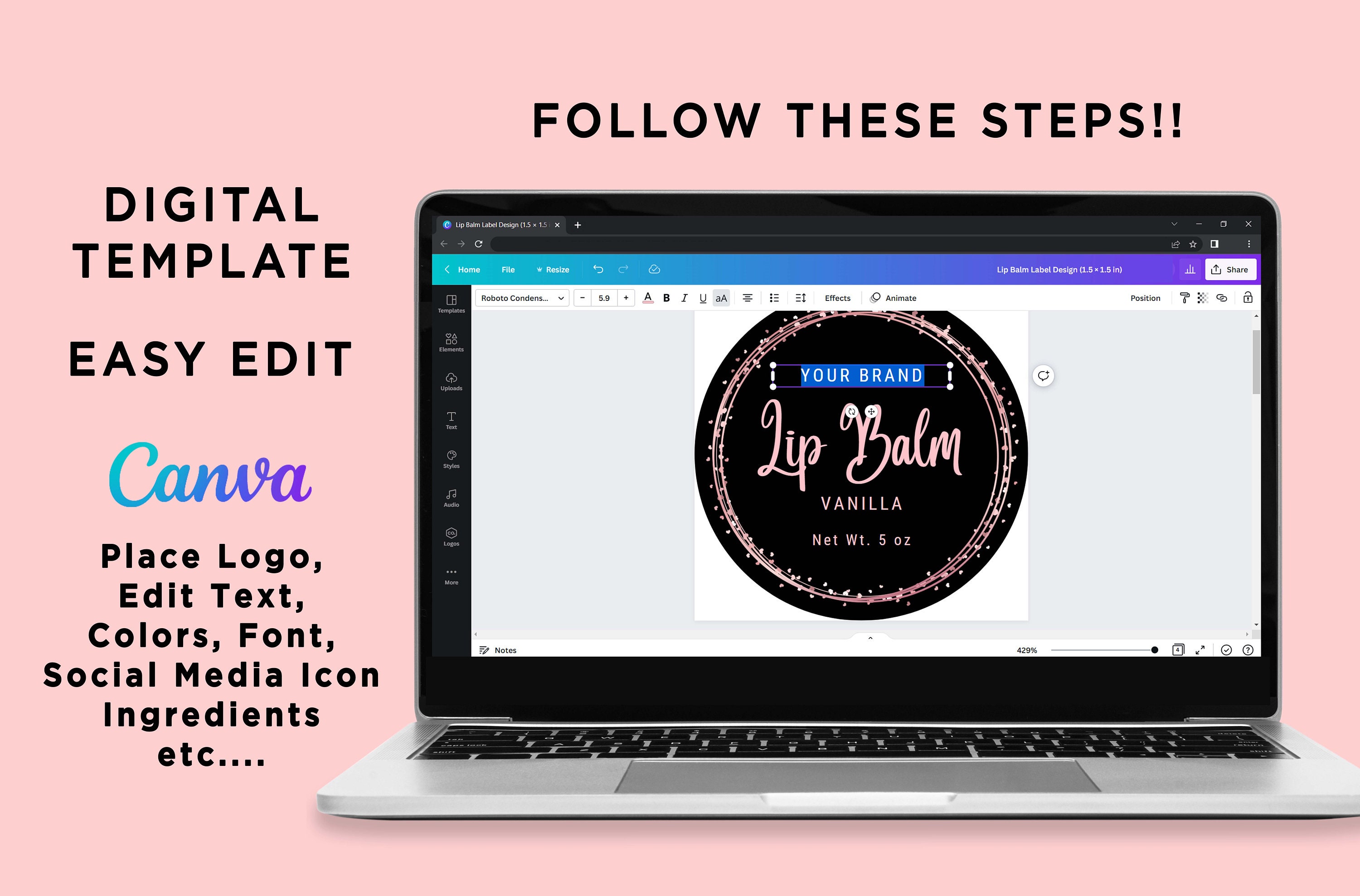 Printable Lip Balm Round Label Sticker Lip Scrub Black Label - Etsy