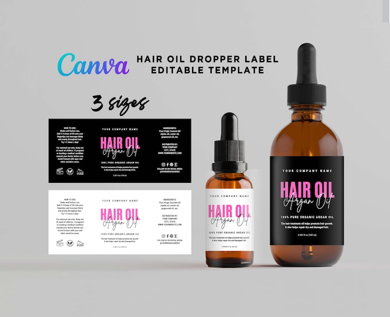 Printable Hair Oil Labels, Hair Dropper, Hair Growth Oil Labels, Hair ...