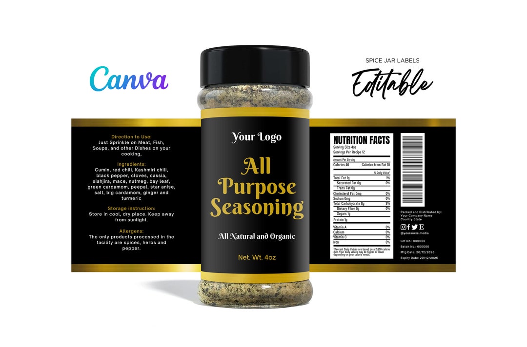 Printable Wrap Label for Spice, Seasoning. 8oz, 5oz, 4oz Spice Clear ...