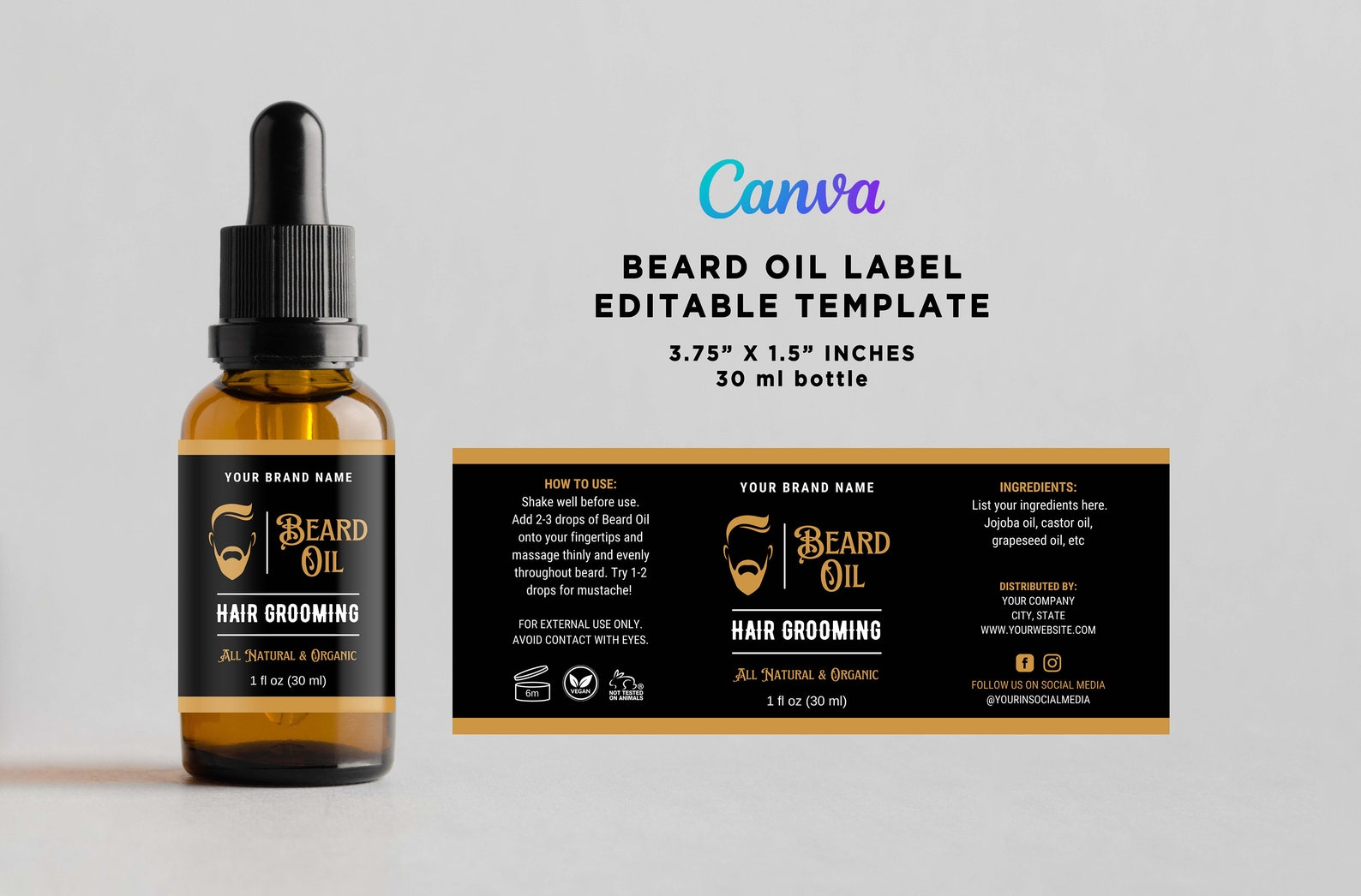 Printable Beard Oil Label Design, Men Care Label, Beard Oil Dropper ...