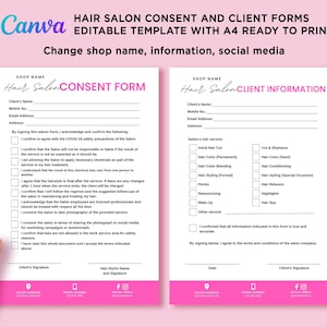Printable Hair Salon Consent Form, Hair Salon Service Form, Hair Salon ...