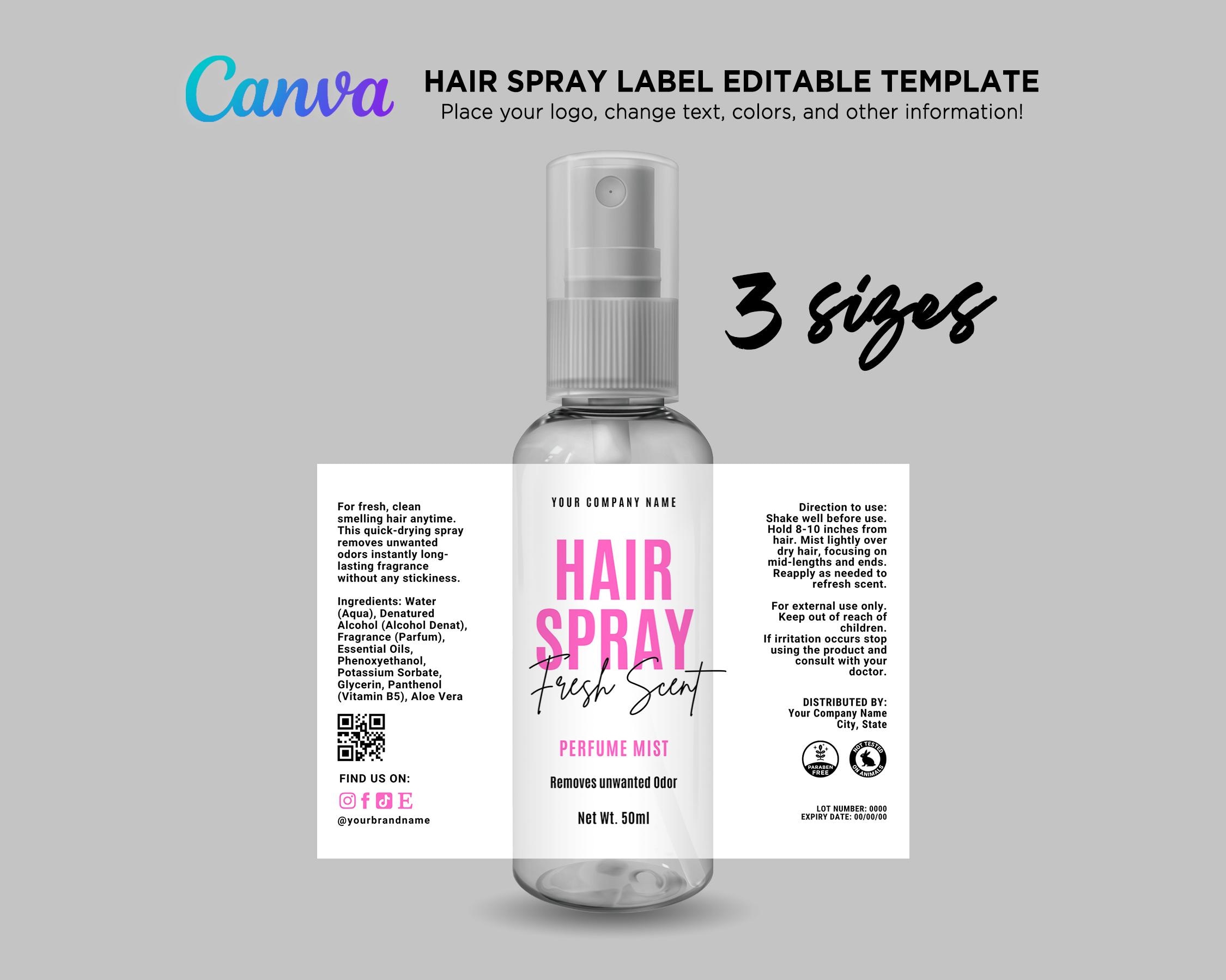 Hair Spray Label Template Canva, Hair Perfume Mist Label Design ...