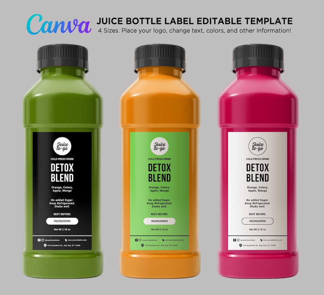 Juice Bottle Label Sticker, Cold Press Drinks Bottle, 2 Oz Juice Bottle ...