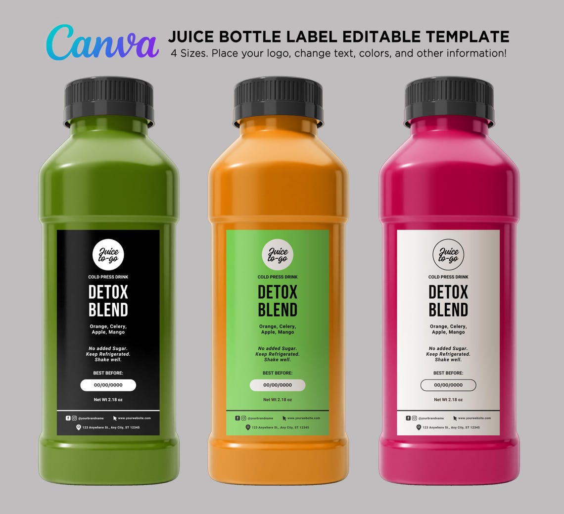 Juice Bottle Label Sticker, Cold Press Drinks Bottle, 2 Oz Juice Bottle ...