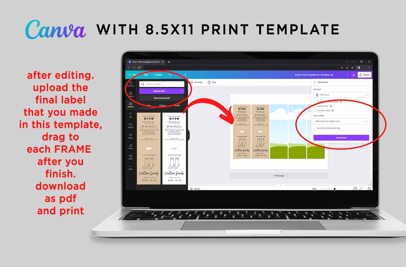 Printable Sock Wrap Labels, Cotton Socks Label Designs, Handmade Socks ...
