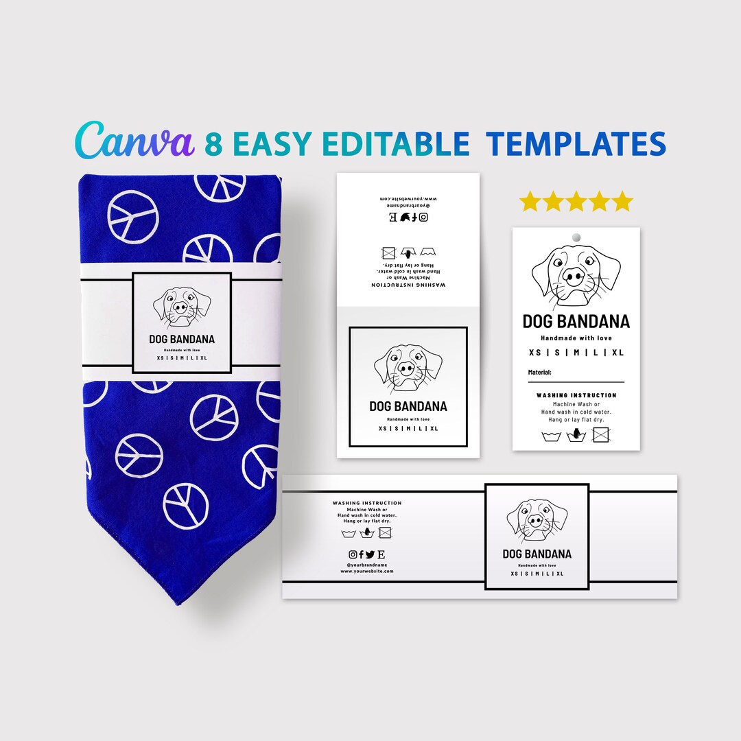 Printable Dog Bandana Label Template, Hang Tag, Fold Over Tag, Wrap ...
