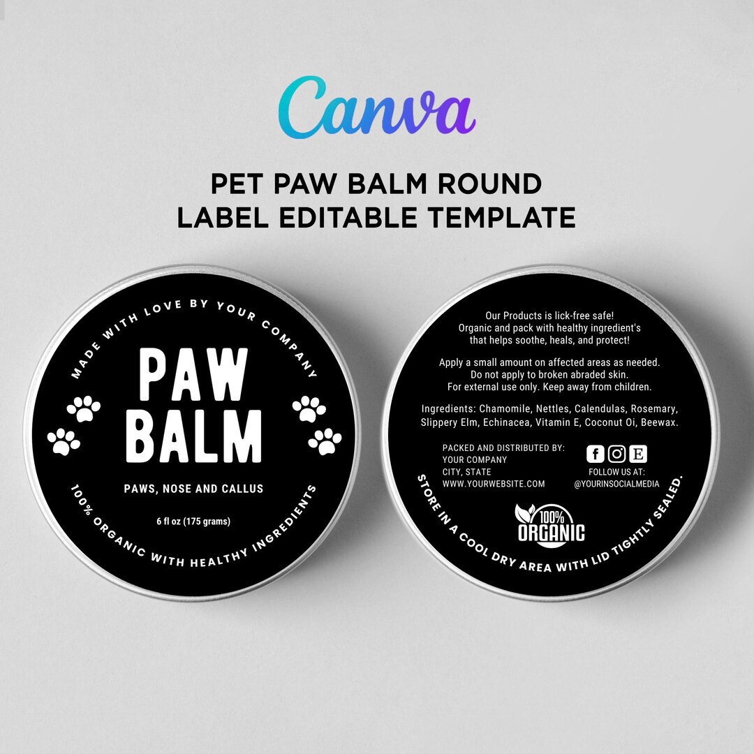 Pet Paw Balm Labels, Dog Paw Balm Tin Can Round Sticker, Pet Care ...