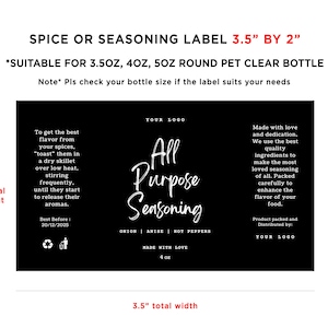 Printable Wrap Label for All Purpose Seasoning. Spice Label 8oz, 4oz ...