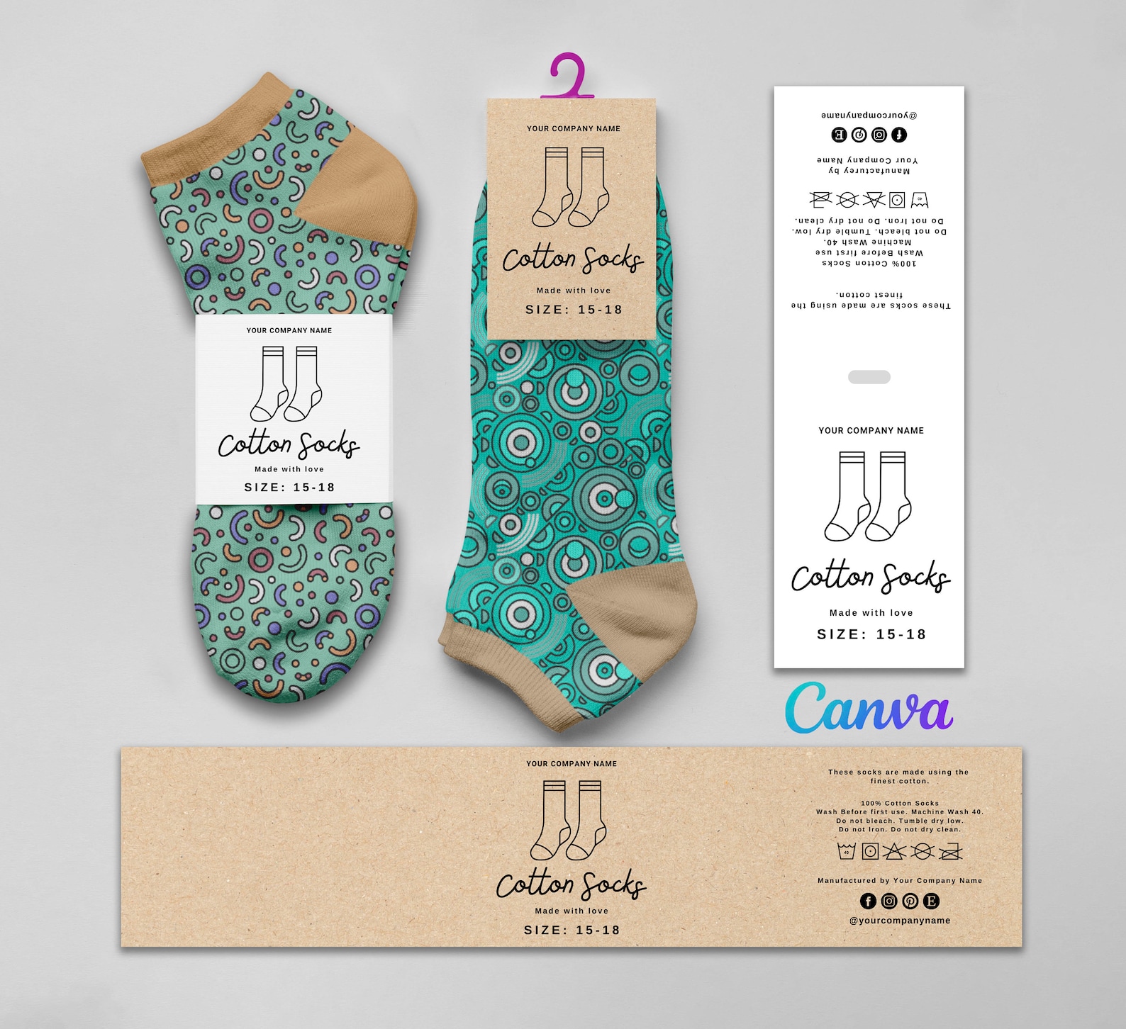 Printable Sock Wrap Labels, Cotton Socks Label Designs, Handmade Socks ...