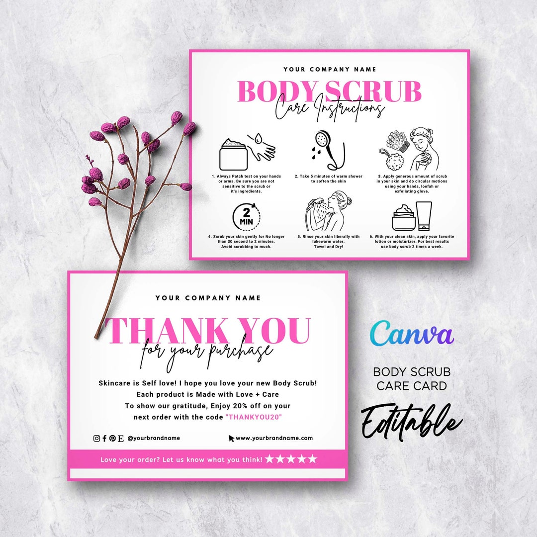 Body Scrub Instruction Guide, Bath Scrub Care Card, How to Use Body ...