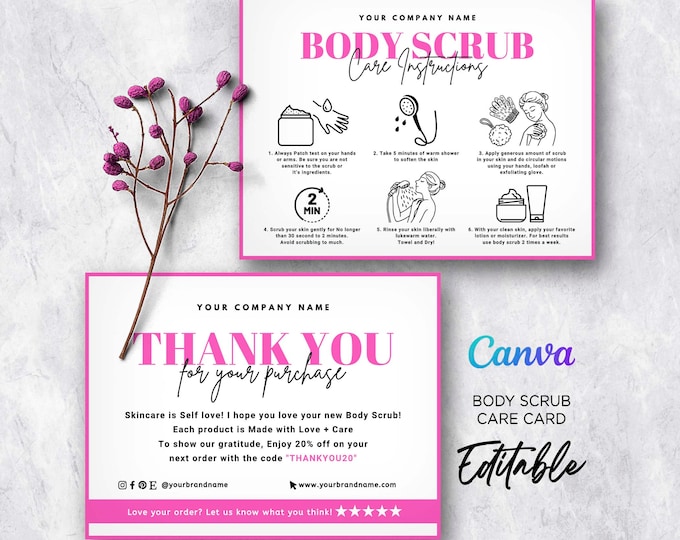 Body Scrub Instruction Guide, Bath Scrub Care Card, How to Use Body ...