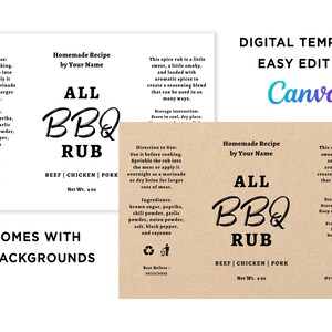 Printable Wrap Label for BBQ Rub, Barbeque Seasoning Label 8oz, 4oz ...