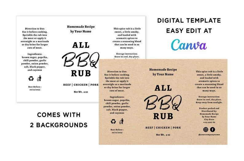 Printable Wrap Label for BBQ Rub Barbeque Seasoning Label - Etsy