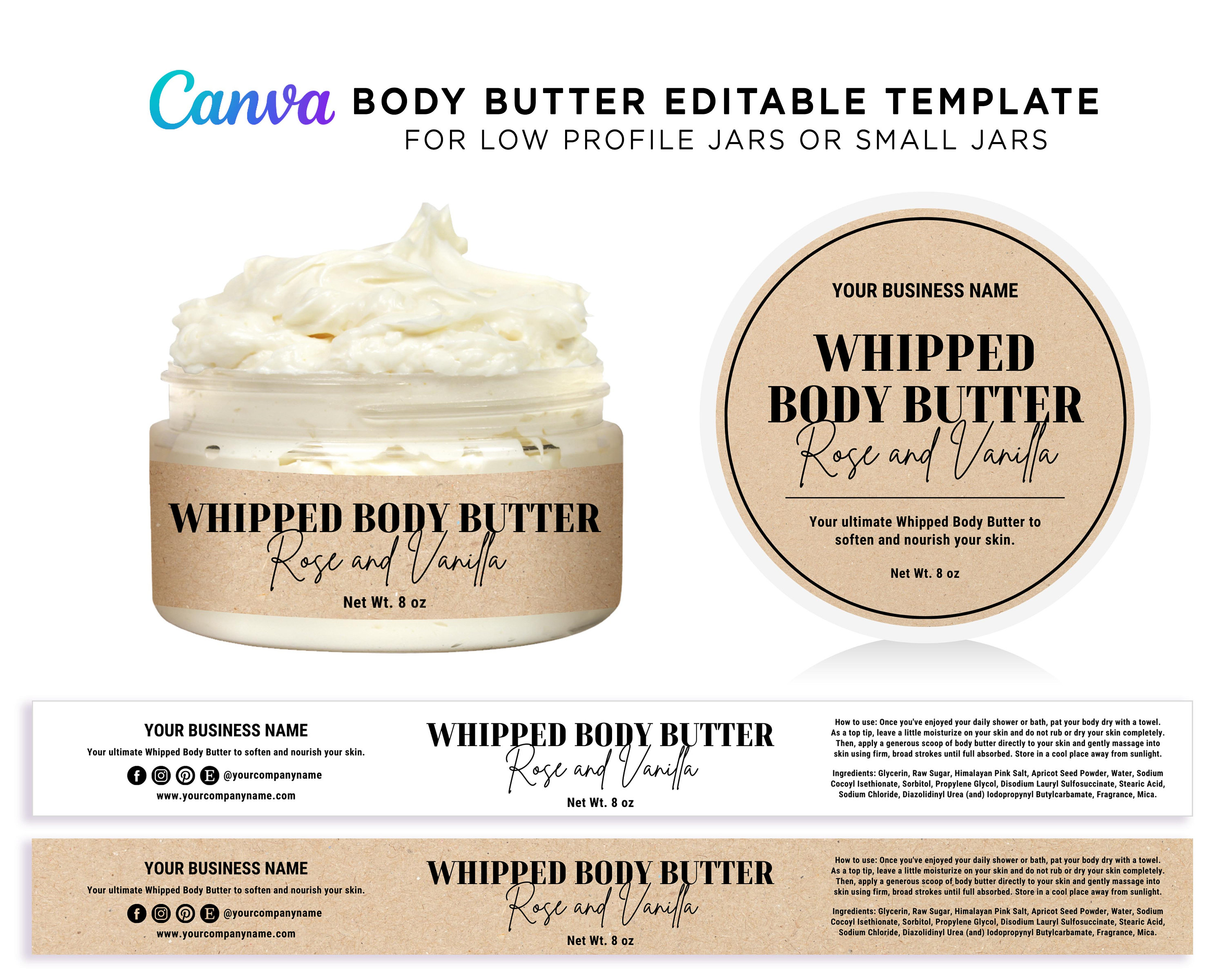 Printable Whipped Body Butter Wrap Label Low Profile Jars, Whipped Body ...