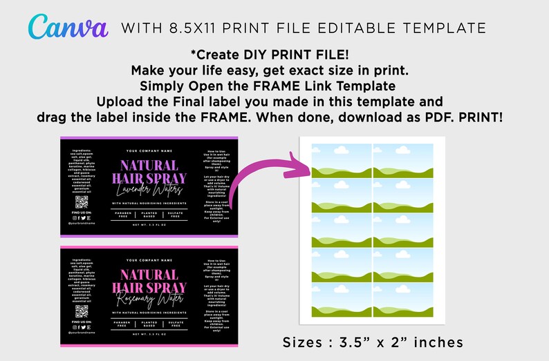 Hair Spray Label Template, Hair Spray Bottle Design, Hair Curl Spray ...