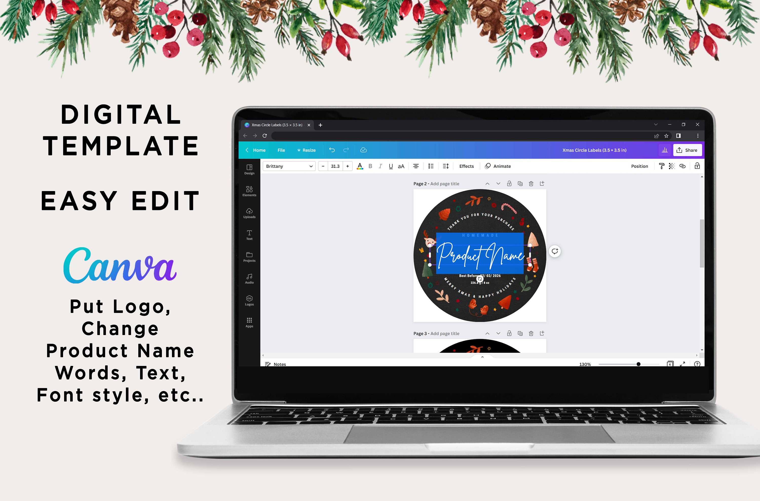 Christmas Theme Round Labels, Printable Christmas Round Tags, Christmas ...