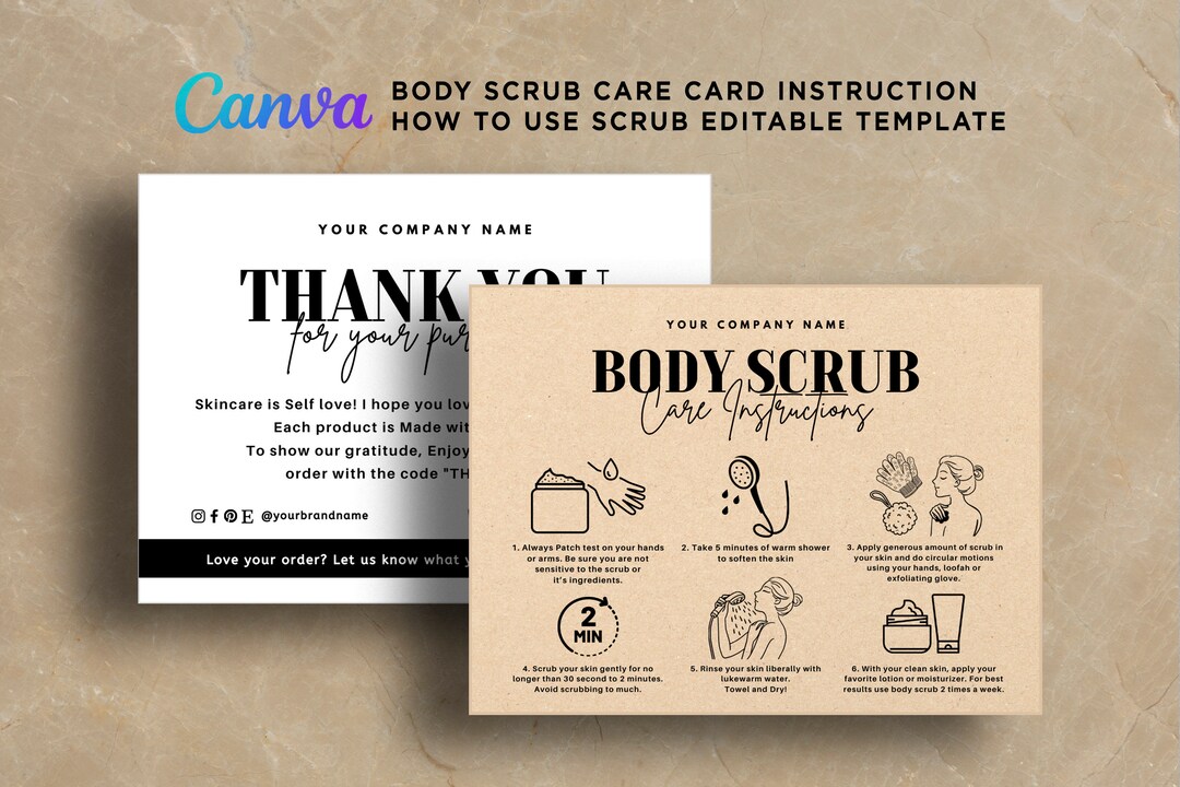 Body Scrub Card Bath Scrub Care Instructions How to Use Body - Etsy
