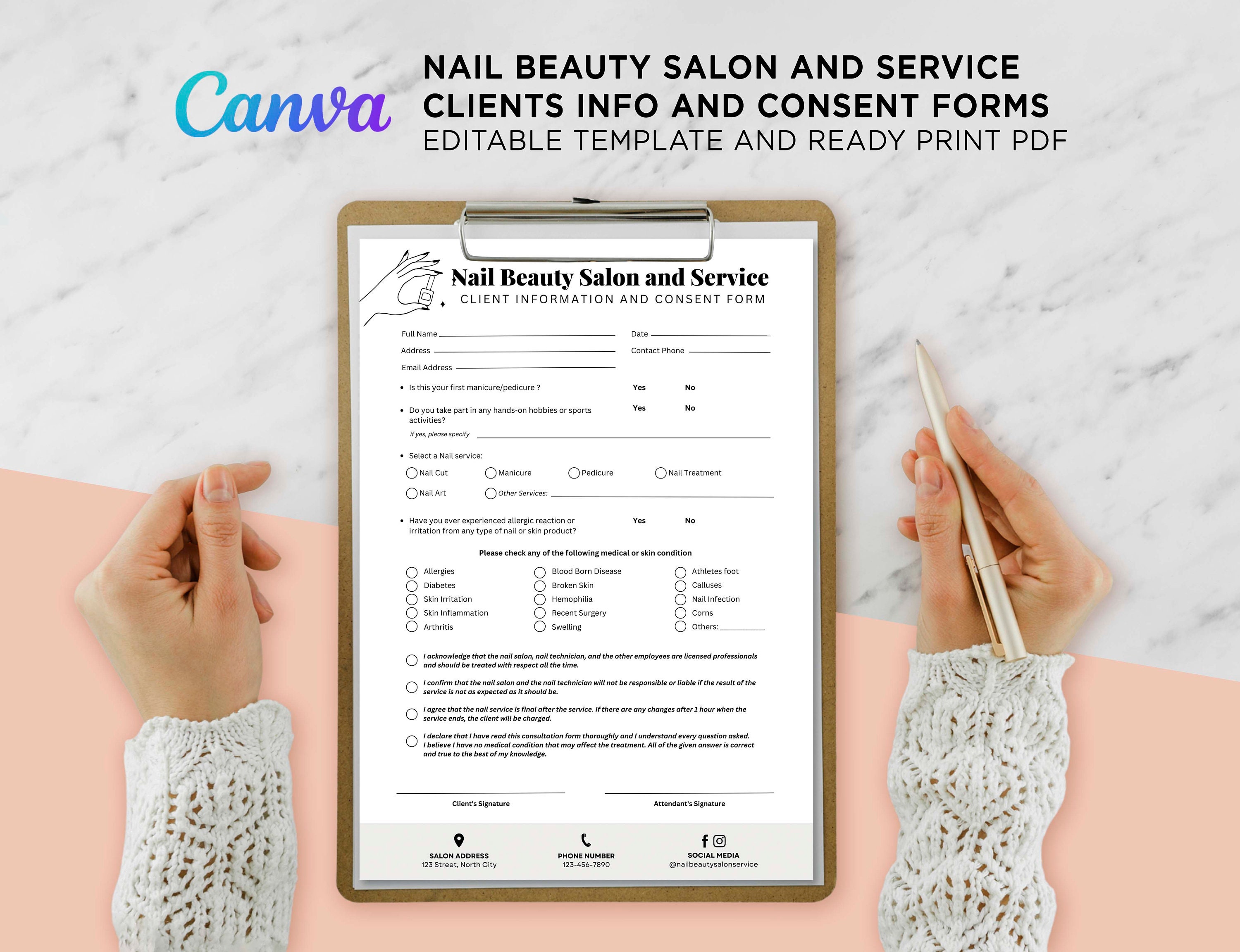 Nail Beauty Salon Forms, Nail Technician Forms, Nail Salon Client ...