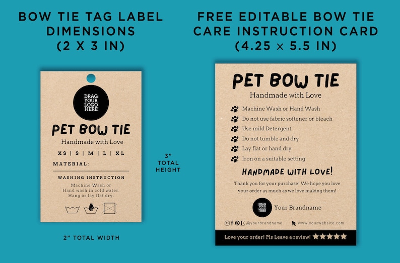 Printable Pet Bow Card Labels, Pet Bow Tie Business Card, Dog Bow Tie ...