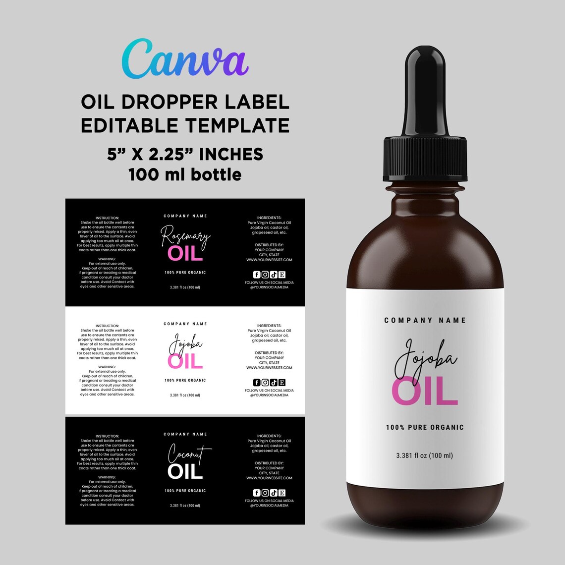 Editable Oil Dropper Label Template, Canva Tincture Label, DIY ...