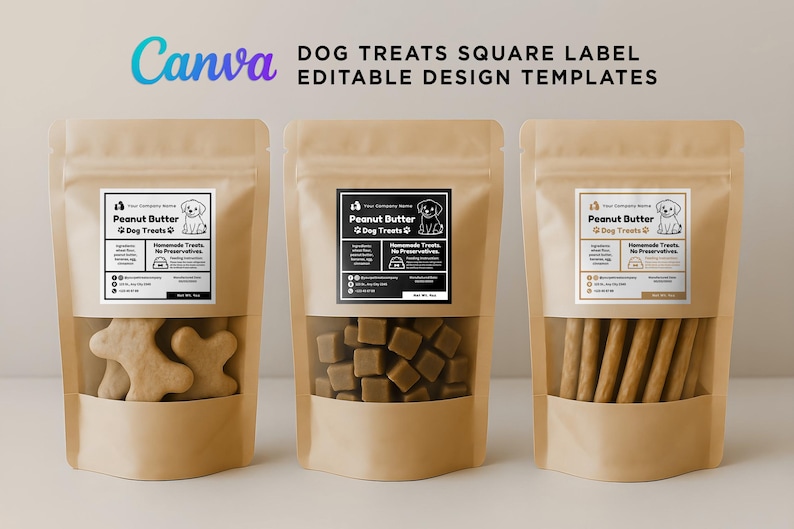 Square Dog Treat Label Canva, Custom Packaging Dog Treat Label ...