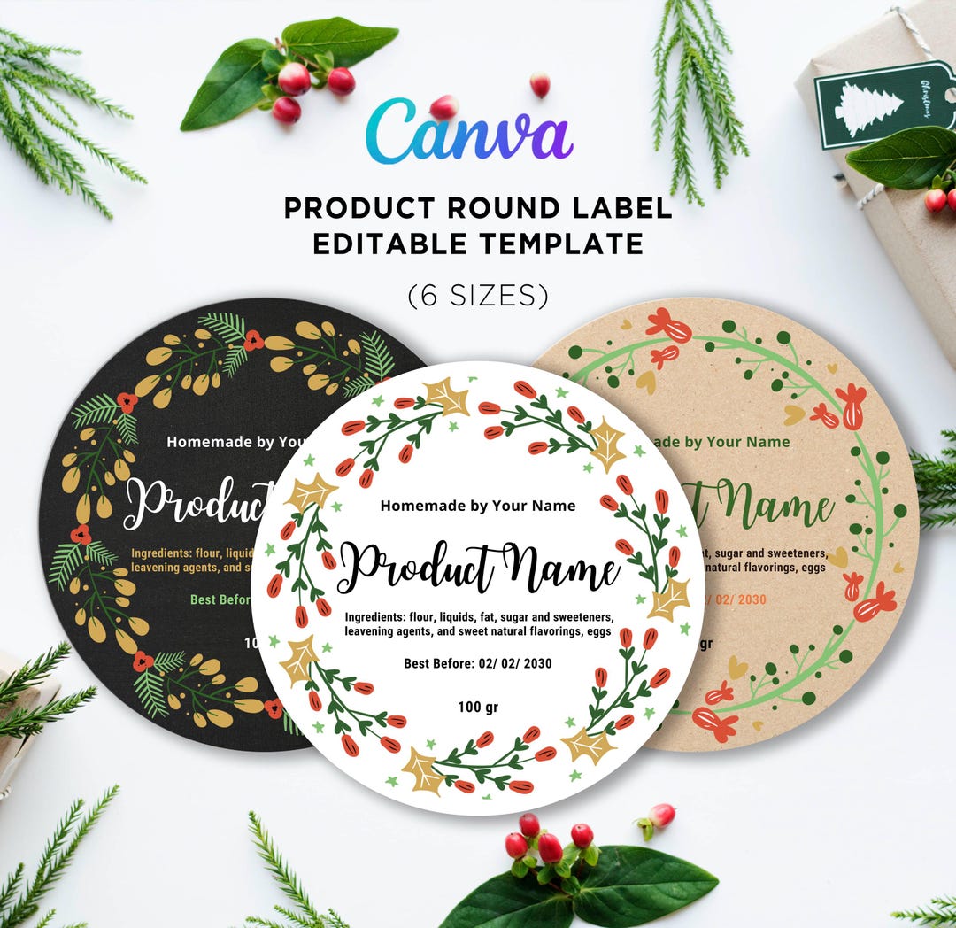 Editable Christmas Round Label Template in Canva, Festival Tags ...
