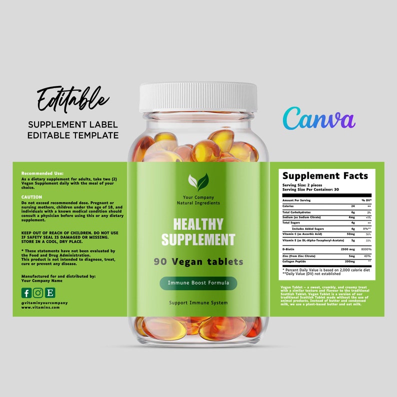 Supplement Bottle Labels, Supplement Labels, Vitamin Labels, Vegan ...